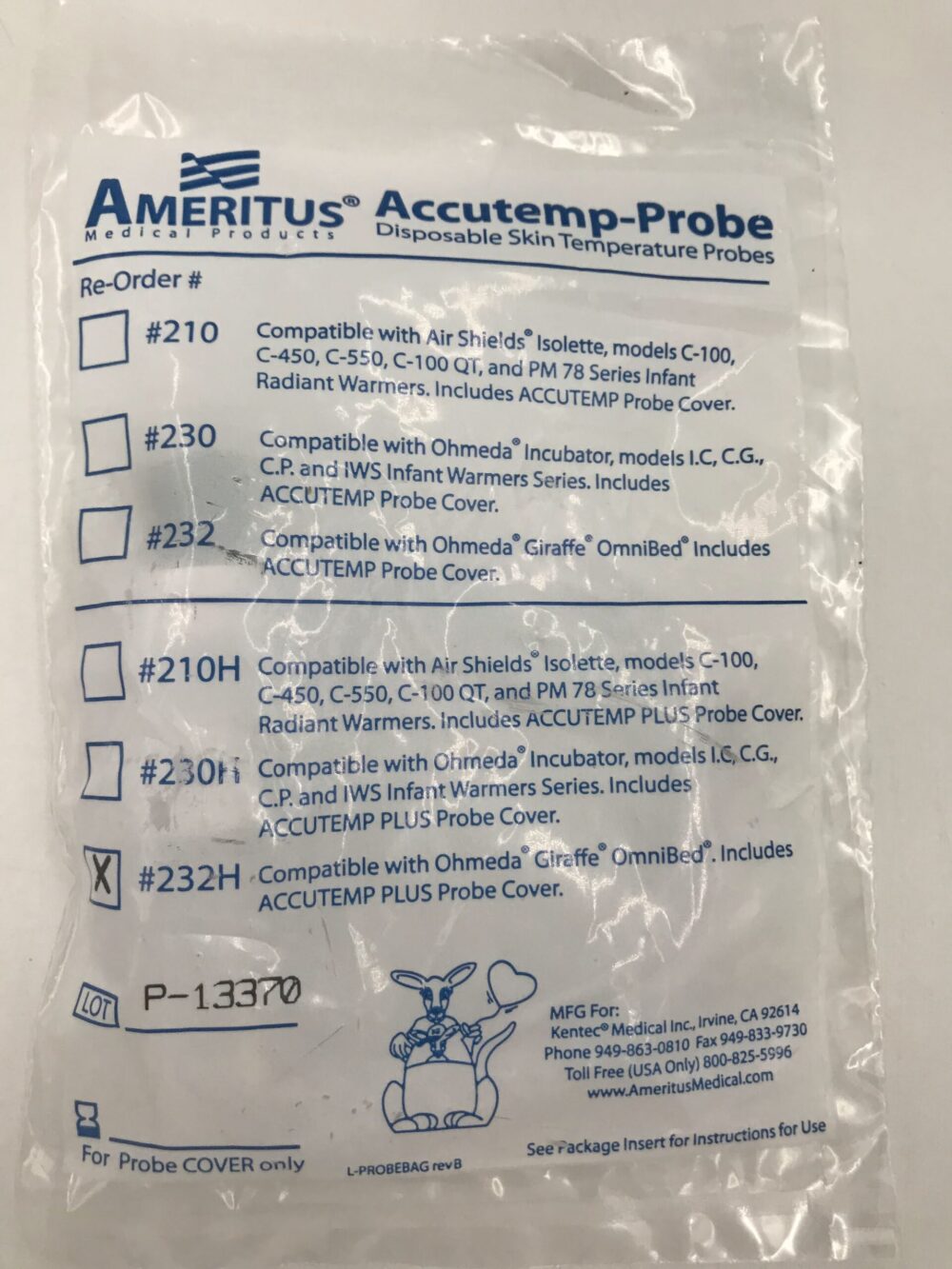 Ameritus 232H Accutemp-Probe Disposable Skin Temperature Probes - GB ...