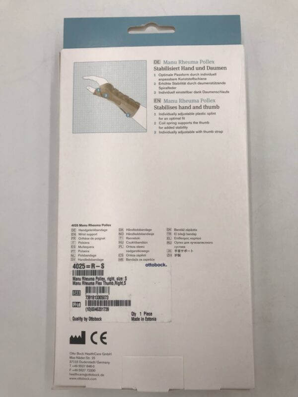 OTTOBOCK 4025Manu Rheuma Pollex Wrist Support Beige S Right w/Flex ...