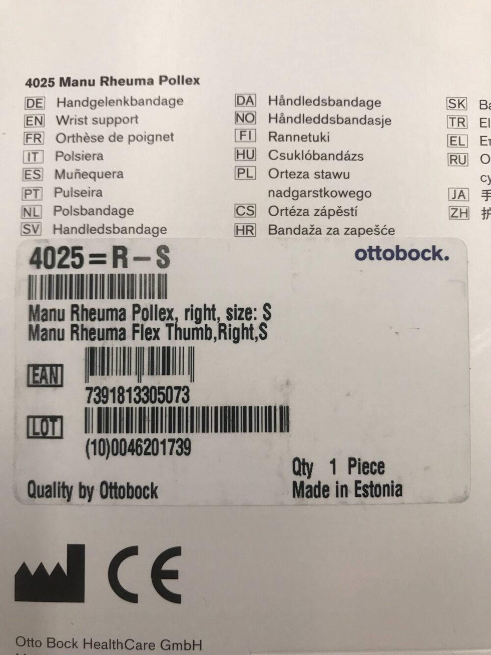 OTTOBOCK 4025Manu Rheuma Pollex Wrist Support Beige S Right w/Flex ...