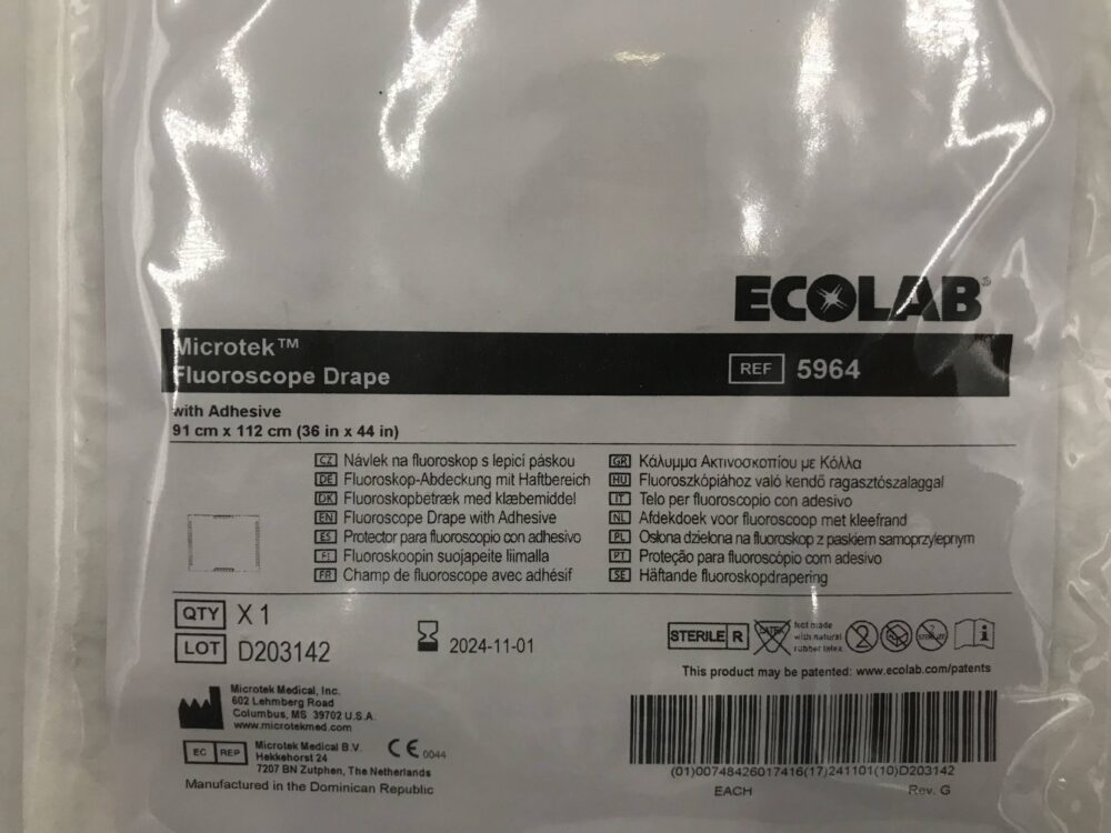 Microtek 5964 Ecolab Fluoroscope Drape with Adhesive 91cm x 112cm (36in ...