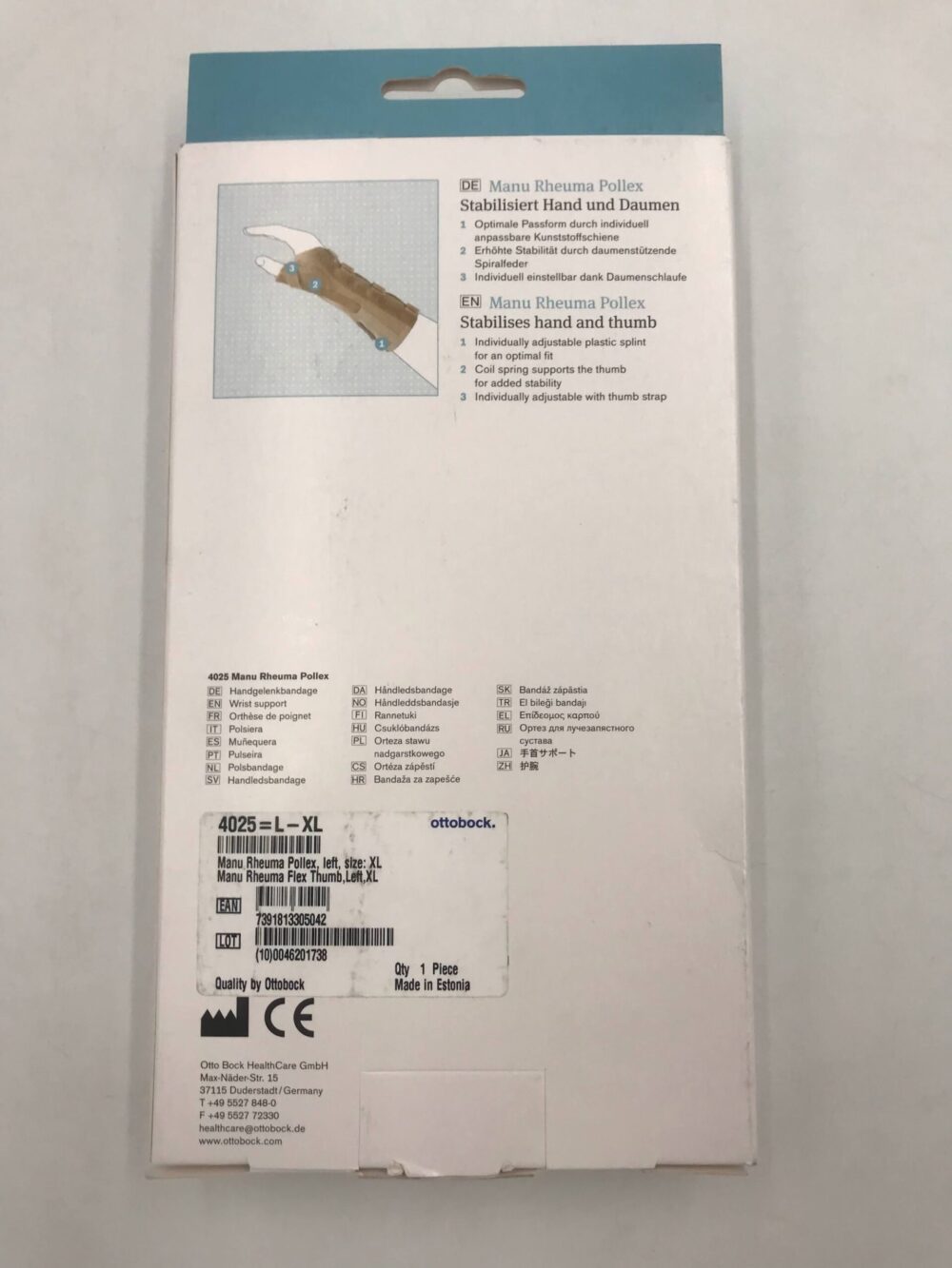 OTTOBOCK 4025 Manu Rheuma Pollex Wrist Support with Flex Thumb Left, XL ...