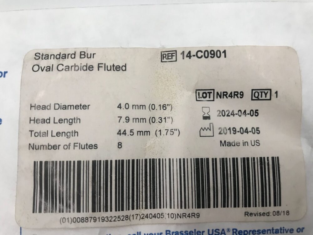 Brasseler 14-C0901 Standard Bur Oval Carbide Fluted - GB TECH USA