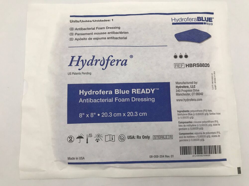 Hydrofera HBRS8820 Blue Ready AntiBacterial Foam Dressing 8" x 8" (X ...