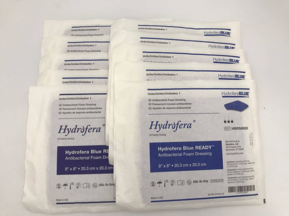 Hydrofera HBRS8820 Blue Ready AntiBacterial Foam Dressing 8″ x 8″ (10 ...