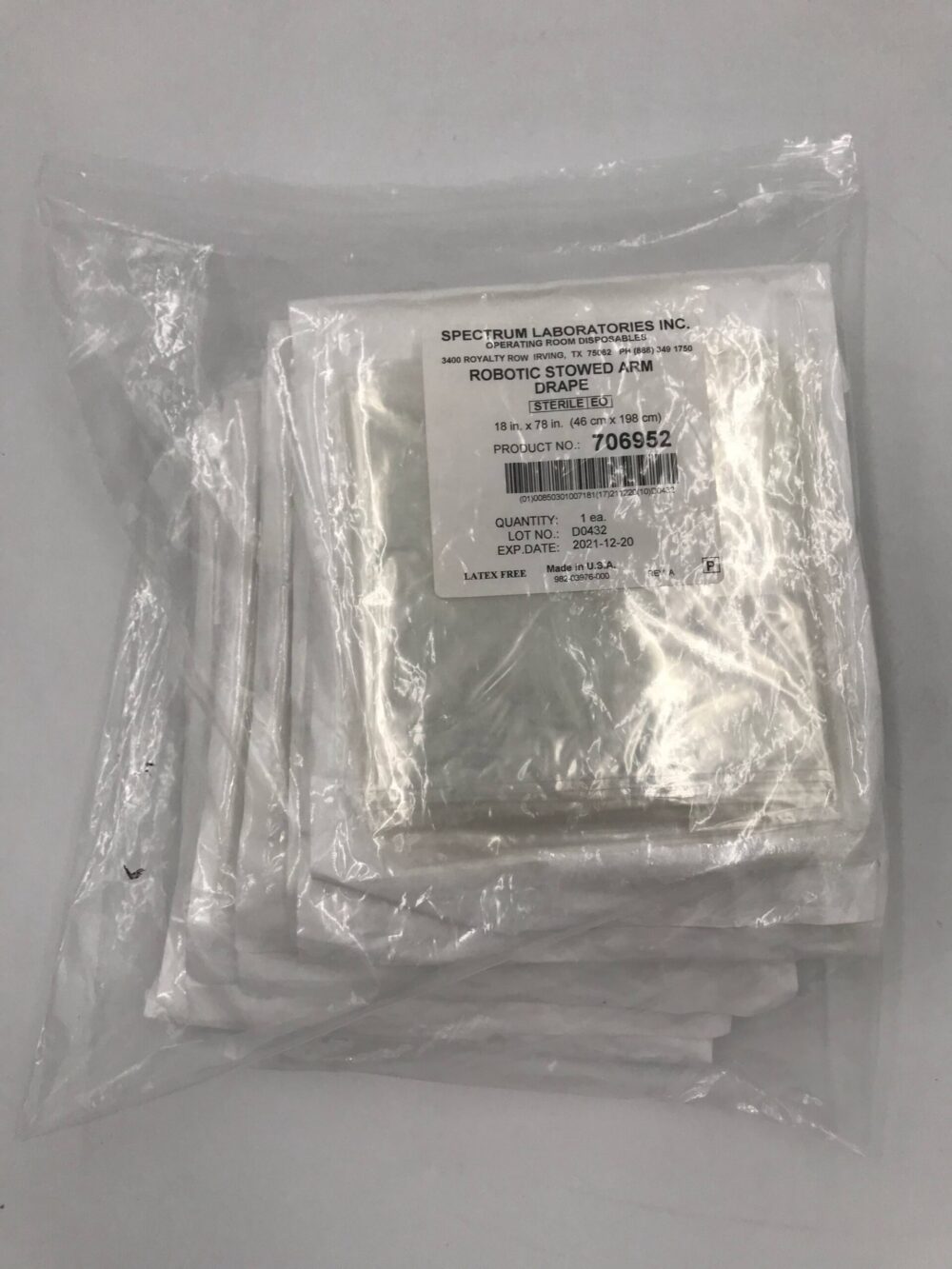 Spectrum Laboratories 706952 Robotic Stowed Arm Drape 18in x 78in (10 ...