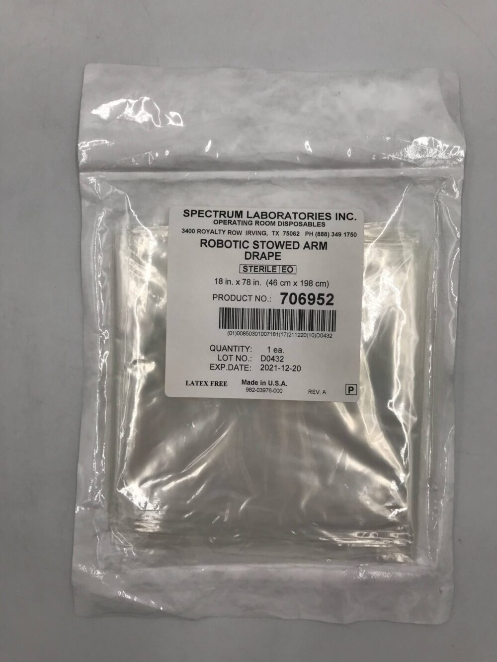 Spectrum Laboratories 706952 Robotic Stowed Arm Drape 18in x 78in (10 ...