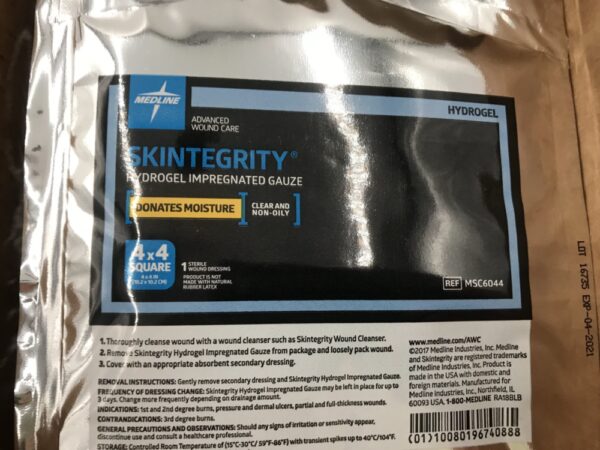 Medline MSC6044 Skintegrity Hydrogel Impregnated Gauze 4 x 4in Dressing ...