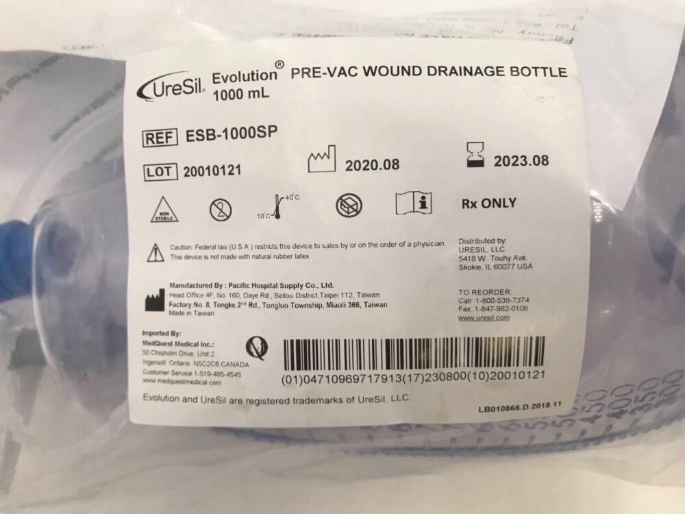 URESIL ESB-1000SP Evolution Pre-Vac Wound Drainage Bottle 1000mL – GB ...