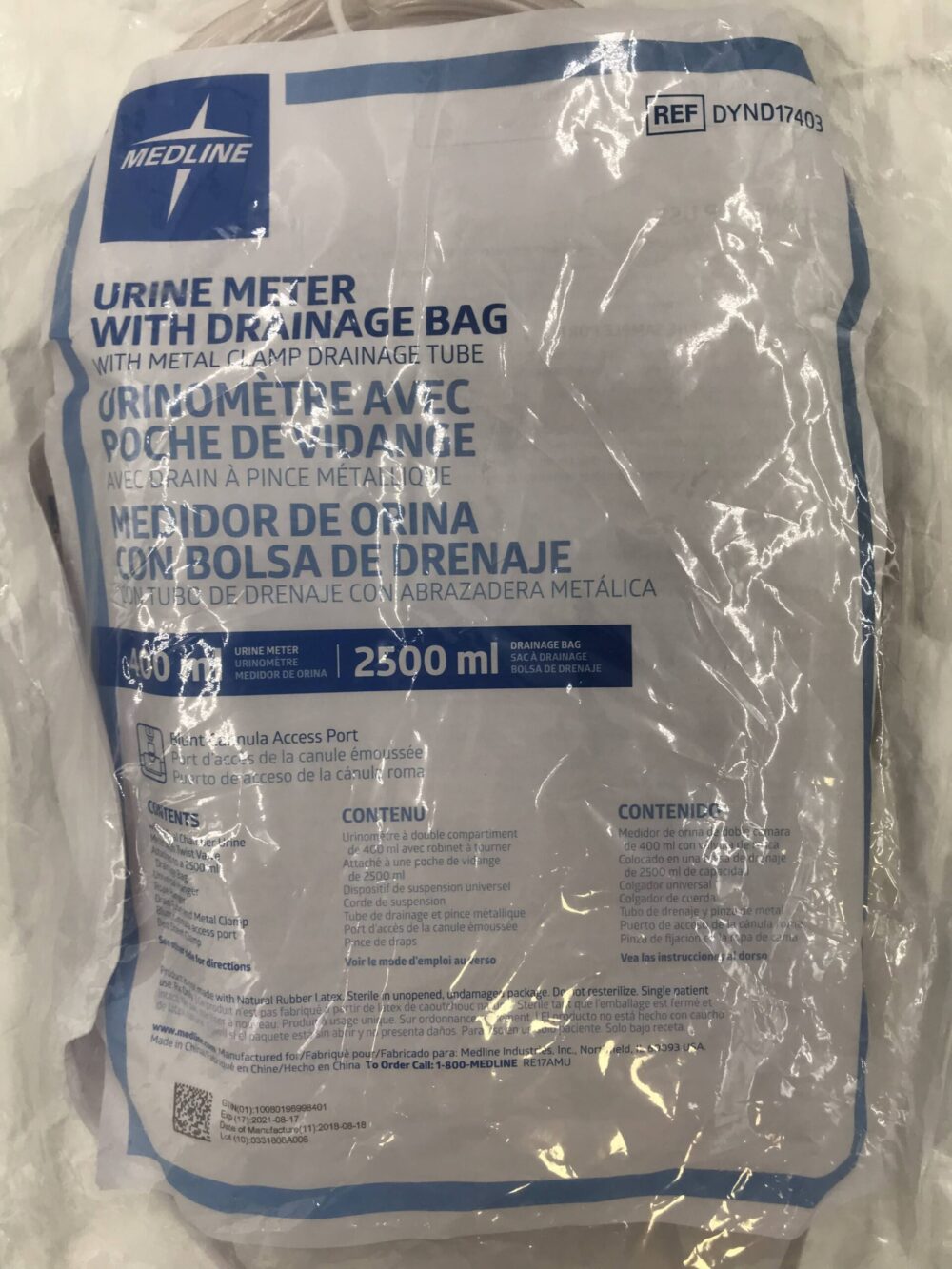 MEDLINE DYND17403 Urine Meter w/ Drainage Bag 400ml Urine Meter 2500ml ...