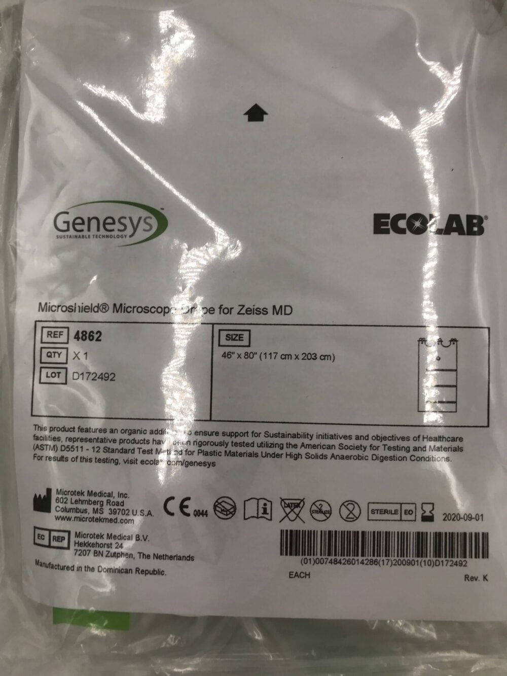MICROTEK 4862 Ecolab Genesys Microshield Microscope Drape for Zeiss MD ...