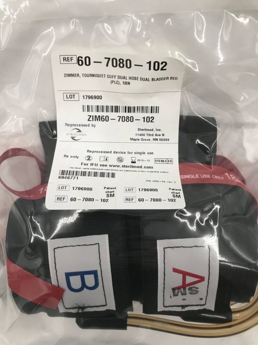 ZIMMER 60-7080-102 Tourniquet Cuff Dual Hose Bladder Red 18in ...