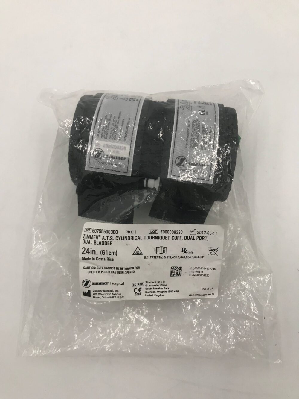 ZIMMER 60755500300 A.T.S. Cylindrical Tourniquet Cuff Dual Port, Dual ...