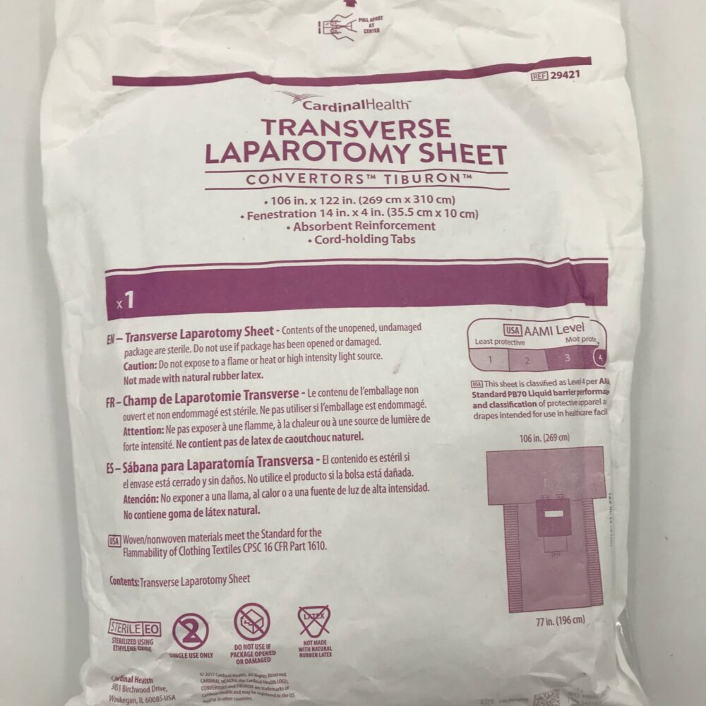 CARDINAL HEALTH 29421 Transverse Laparotomy Sheet AAMI Level 4 (X) – GB ...