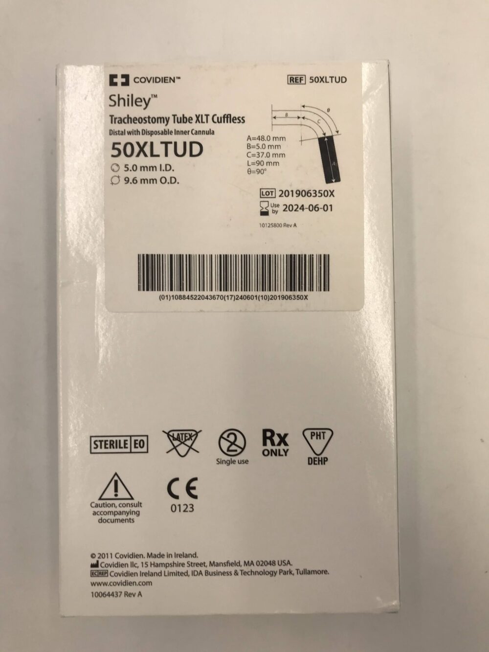 COVIDIEN 50XLTUD Shiley Tracheostomy Tube XLT Cuffless Distal w ...