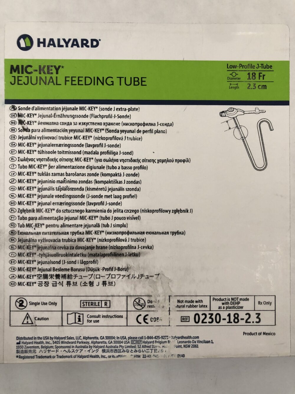 Halyard 0230-18-2.3 Mic-Key* Jejunal Feeding Tube Low-Profile J-Tube ...
