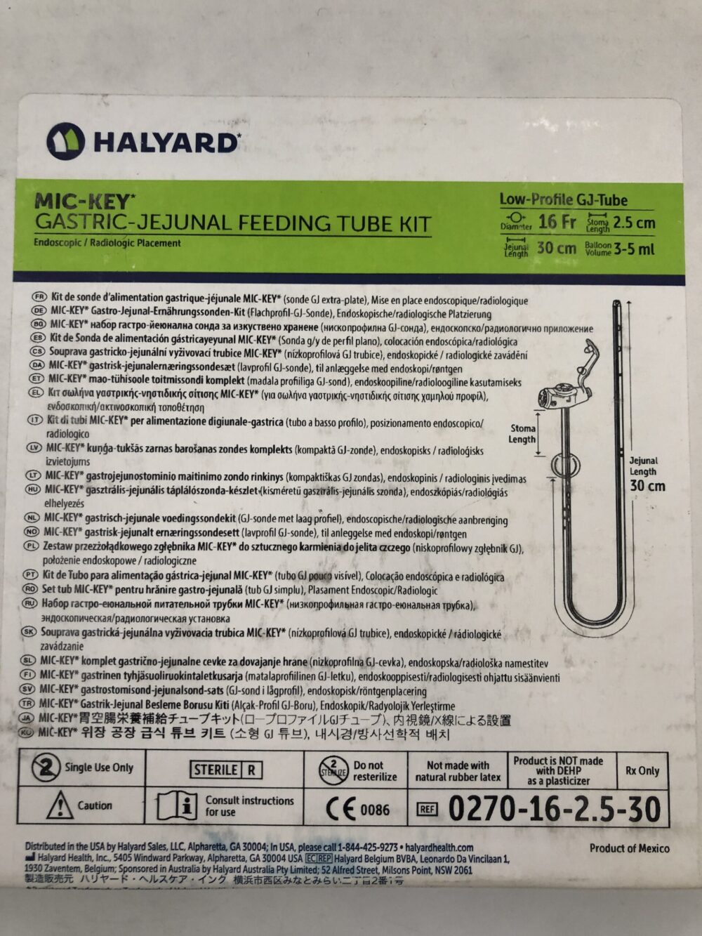 Halyard 0270-16-2.5-30 Mic-Key* Gastric-Jejunal Feeding Tube Kit 16Fr ...