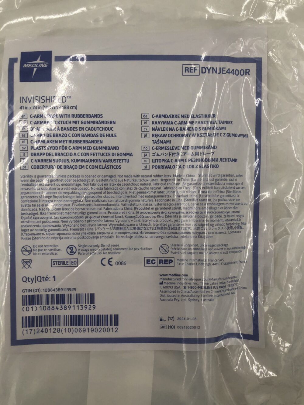 MEDLINE DYNJE4400R INVISISHIELD C-Arm Drape 41″ x 74″ with Rubberbands ...