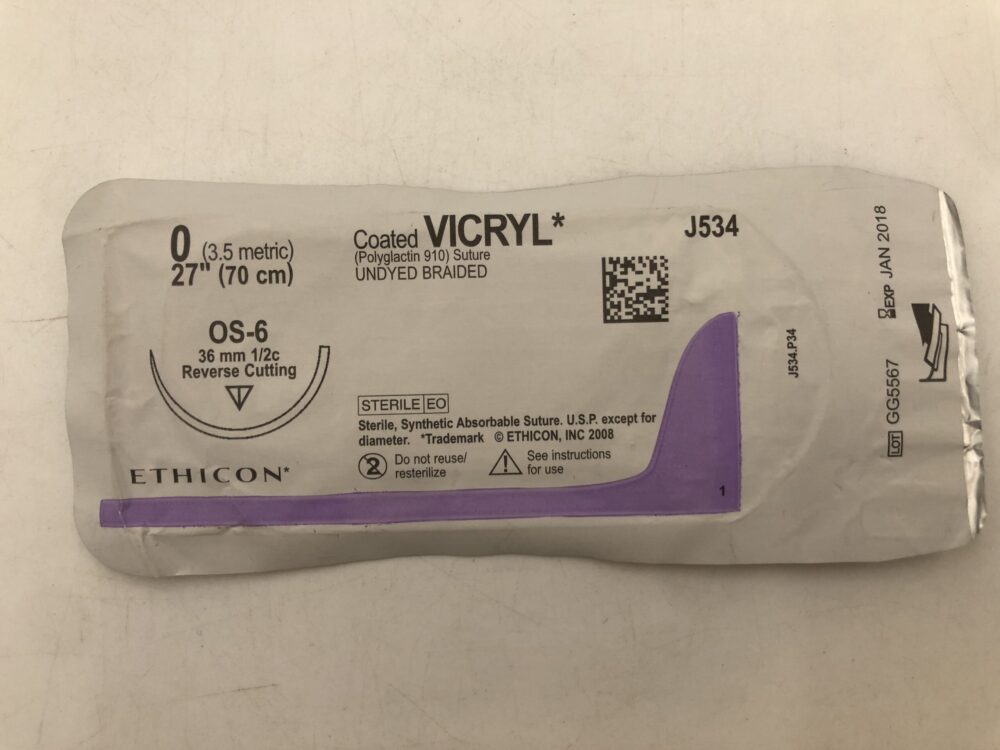 Ethicon J534 Vicryl Coated Suture Undyed Braided 0 27″ OS-6 36mm ...