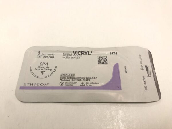 Ethicon J474 Vicryl Coated Suture Violet Braided 1 36" CP-1 36mm Reverse Cutting (X) - GB TECH USA