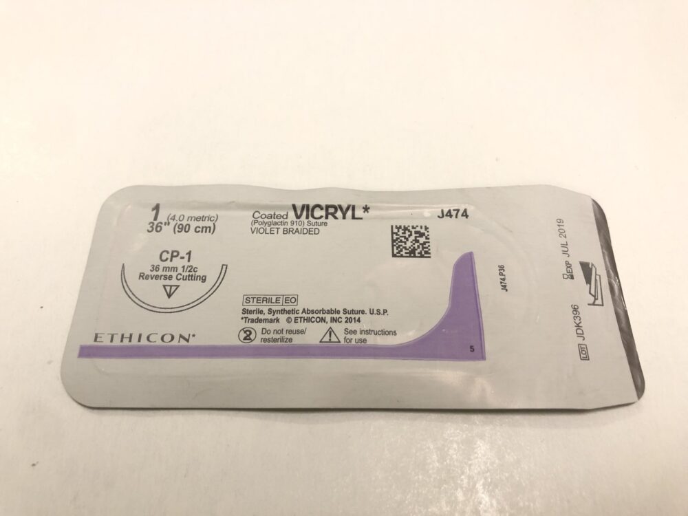 Ethicon J474 Vicryl Coated Suture Violet Braided 1 36" CP-1 36mm Reverse Cutting (X) - GB TECH USA