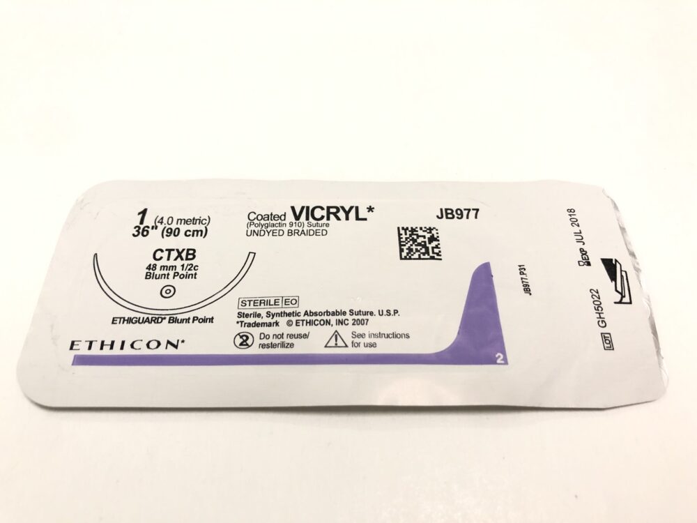 Ethicon JB977 Vicryl Coated Suture Undyed Braided 1 36″ CTXB 48mm Blunt ...