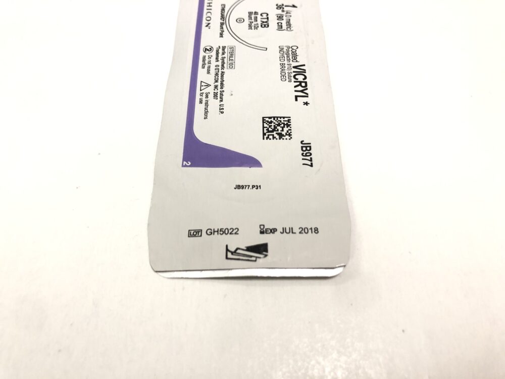 Ethicon JB977 Vicryl Coated Suture Undyed Braided 1 36" CTXB 48mm Blunt ...