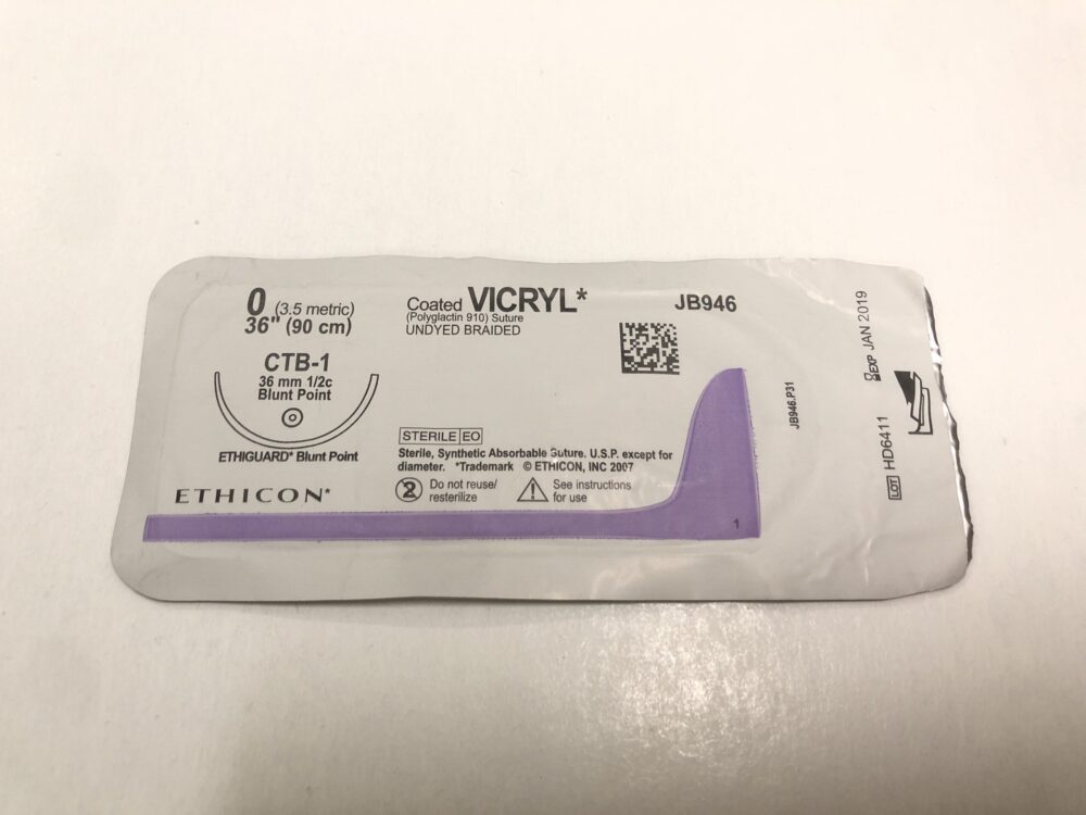 Ethicon JB946 Vicryl Coated Suture Undyed Braided 0 36″ CTB-1 36mm ...