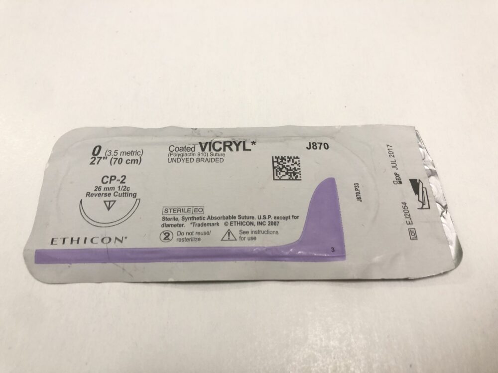 Ethicon J870 Vicryl Coated Suture Undyed Braided 0 27″ CP-2 26mm Reverse Cutting (X) - GB TECH USA