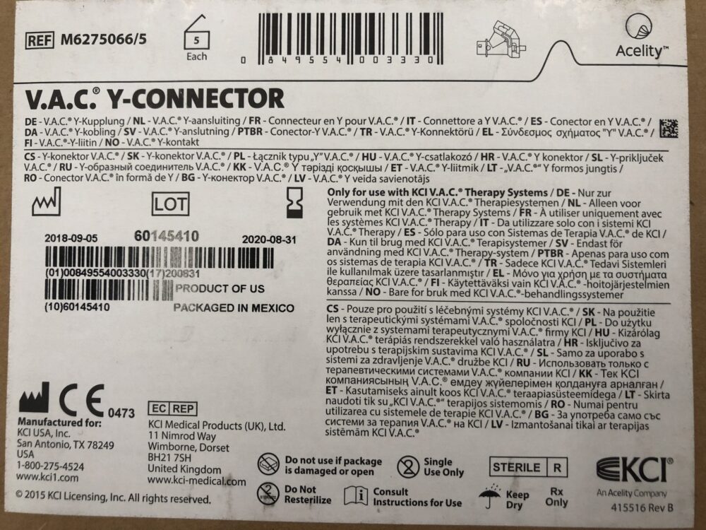 KCI M6275066/5 Acelity V.A.C. Y-Connector (5/Box) (X) – GB TECH USA