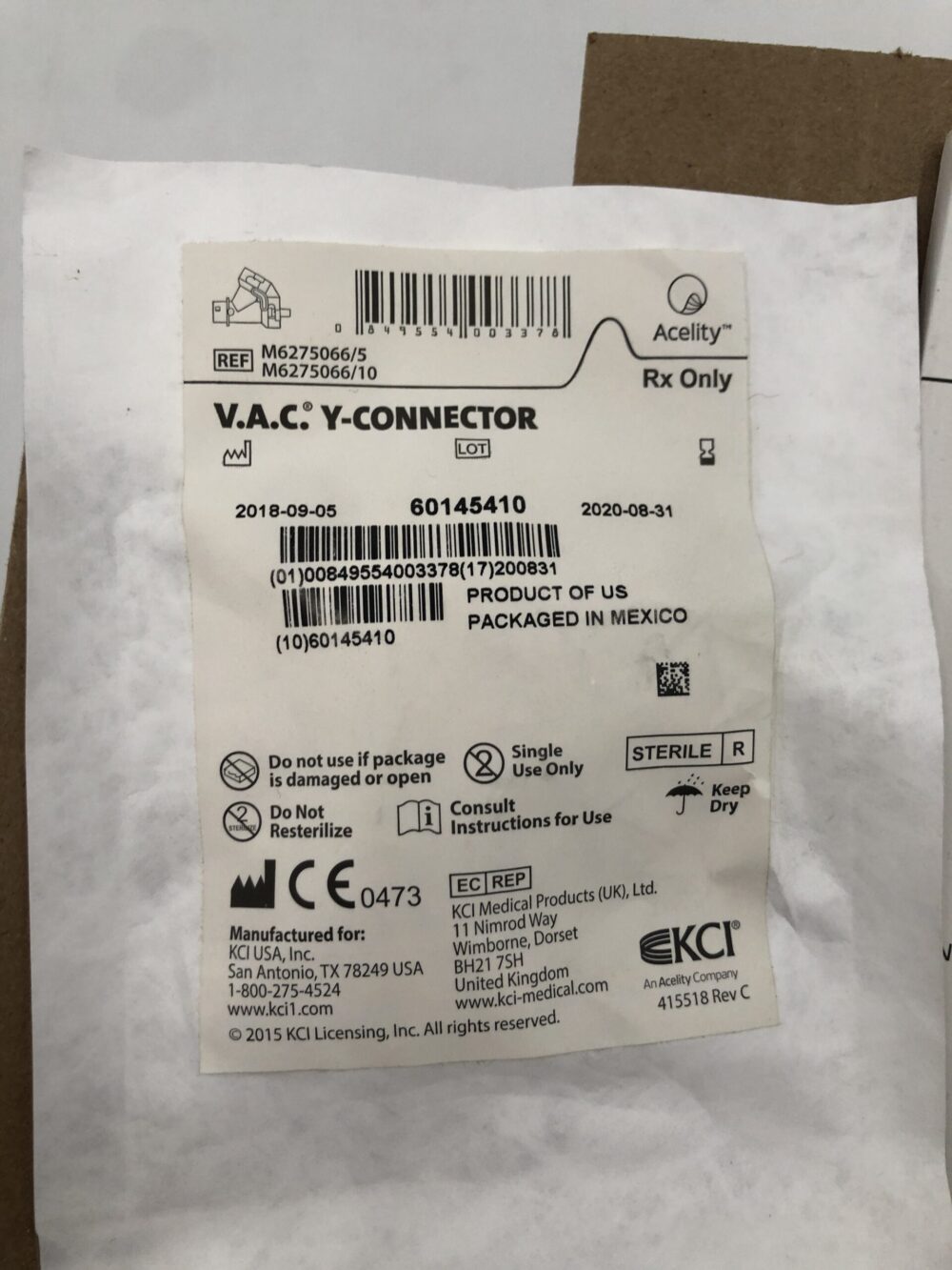 KCI M6275066/5 Acelity V.A.C. Y-Connector (5/Box) (X) - GB TECH USA