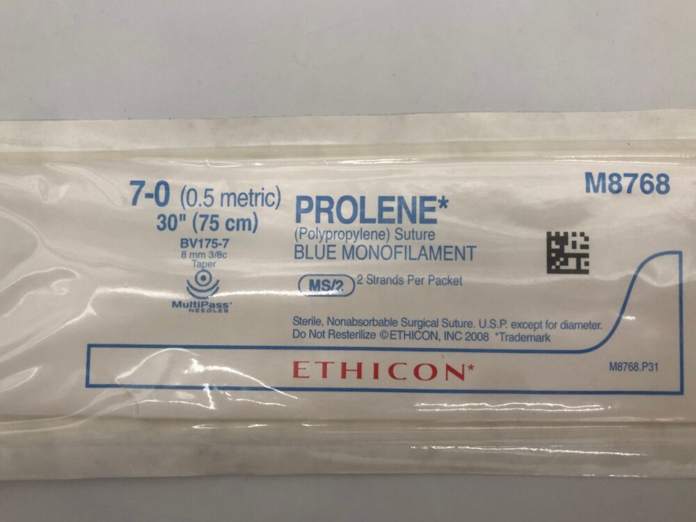 ETHICON M8768 Prolene Suture Blue Monofilament 7-0, 30″ BV175-7 8mm Taper Multipass Needle MS/2 ...