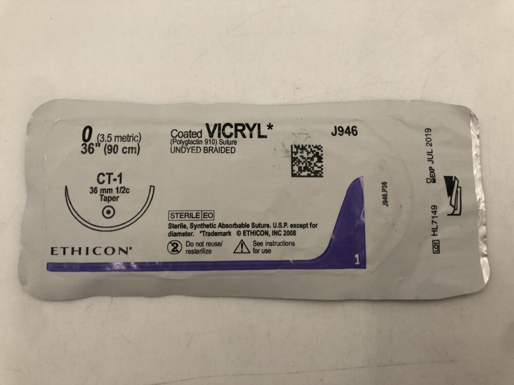Ethicon J946 Vicryl Coated Suture Undyed Braided 0 36″ CT-1 36mm Taper ...