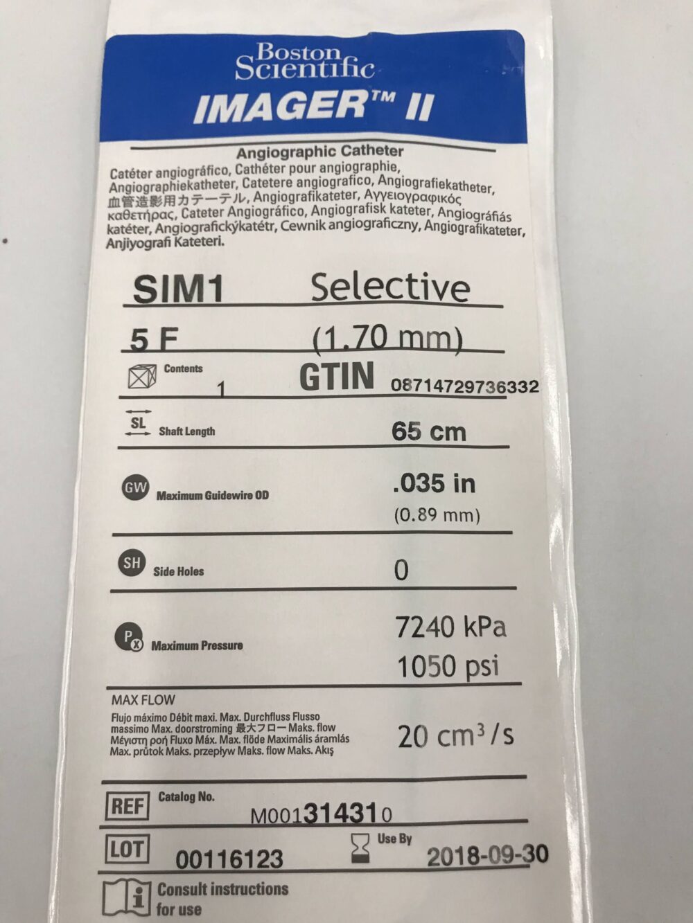 Boston Scientific 31431 Imager II SIM1 Selective Angiographic Catheter ...