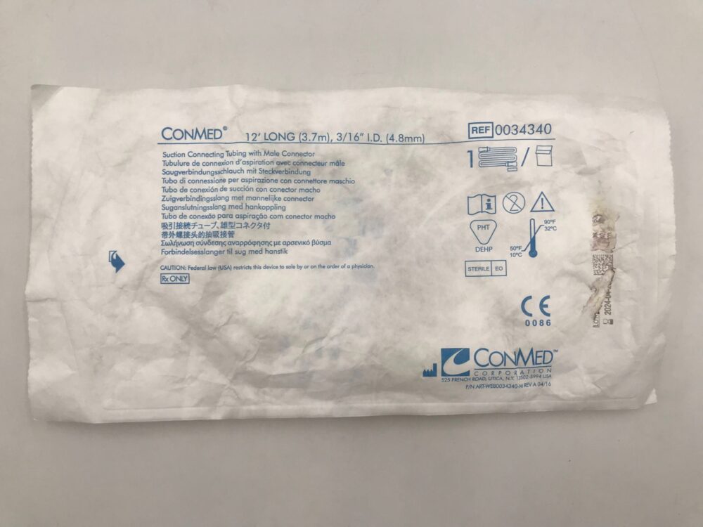CONMED 0034340 Suction Connecting Tubing w/Male Connector 12′ Long - GB ...