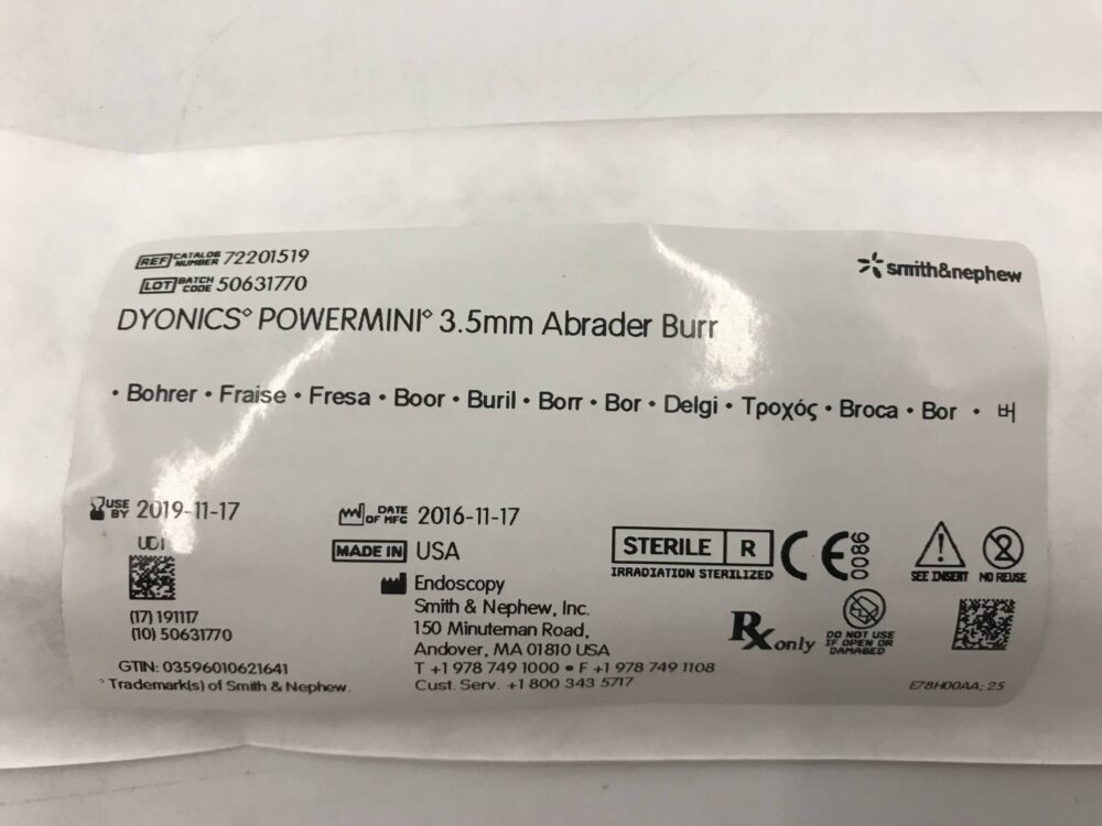 Smith & Nephew 72201519 Dyonics Powermini 3.5mm Abrader Burr Endoscopic ...
