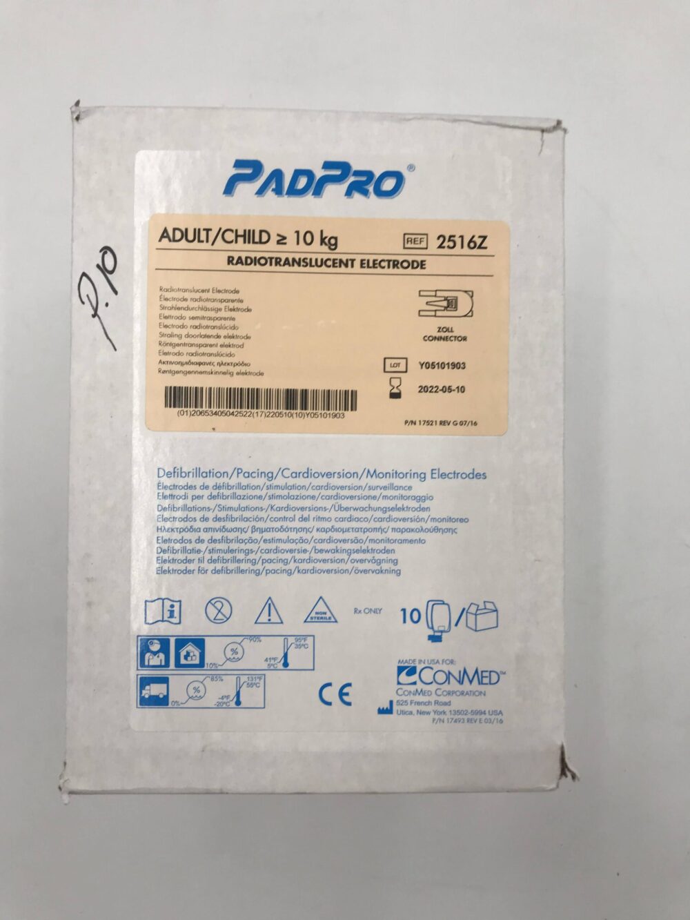 CONMED 2516Z PadPro Radiotranslucent Electrodes Adult/Child ≥10kg (10 ...