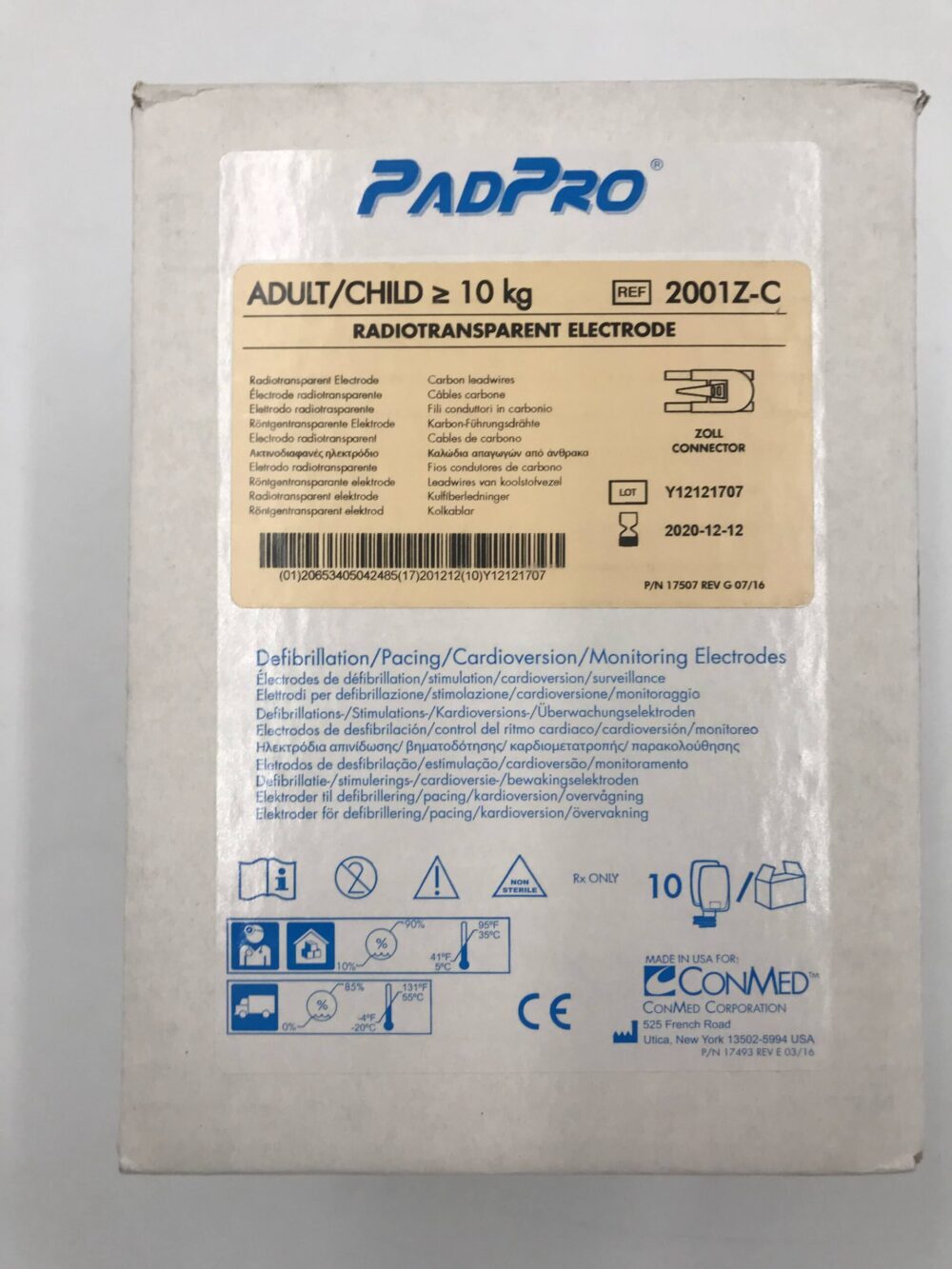 CONMED 2001Z-C PadPro Radiotransparent Electrode Adult/Child ≥10kg (10 ...