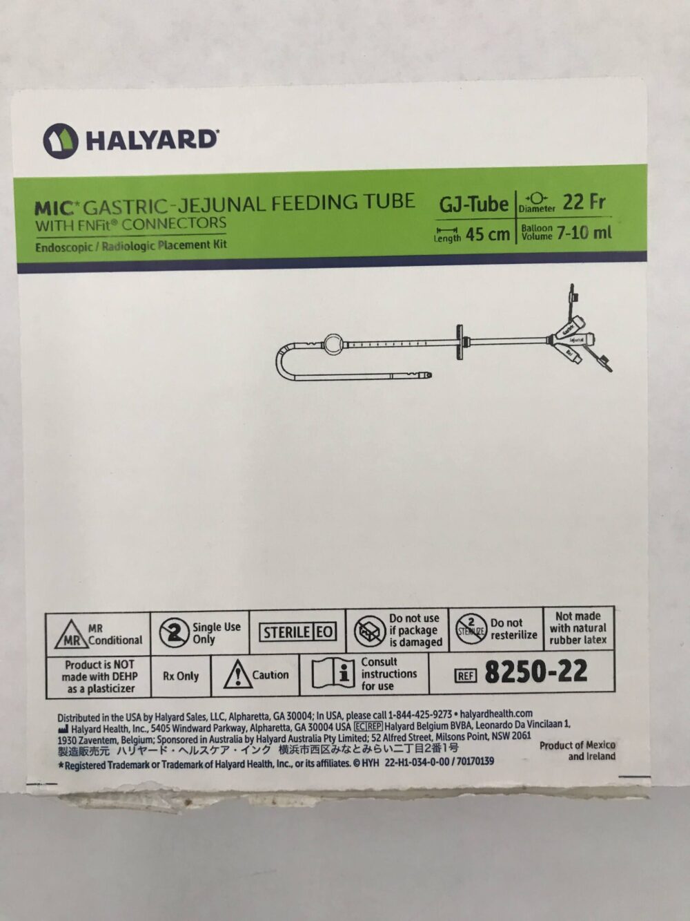 HALYARD 8250-22 Mic* Gastric-Jejunal Feeding Tube GJ-Tube 22Fr W/ENFit ...