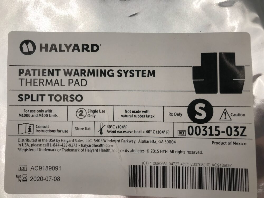 Halyard 00315-03Z Patient Warming System Thermal Pad Split Torso S (X ...