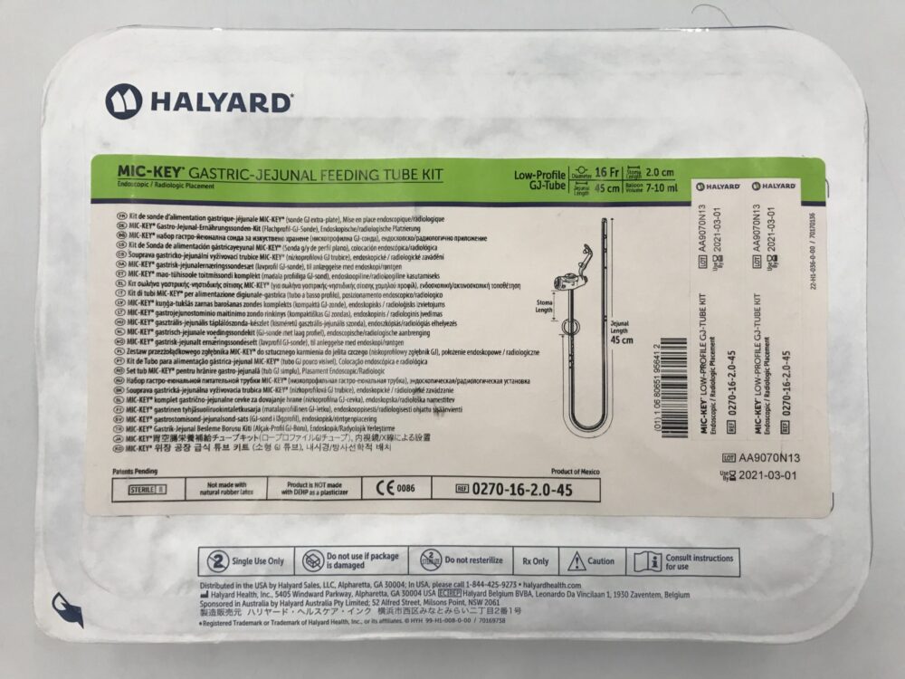 HALYARD 0270-16-2.0-45 Mic-Key* Gastric-Jejunal Feeding Tube Kit Low-Profile GJ-Tube 16Fr (X ...