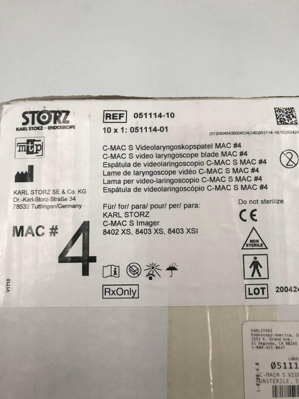 Storz 051114-10 C-MAC S Video Laryngoscope Blade MAC #4 (10/Box) - GB ...