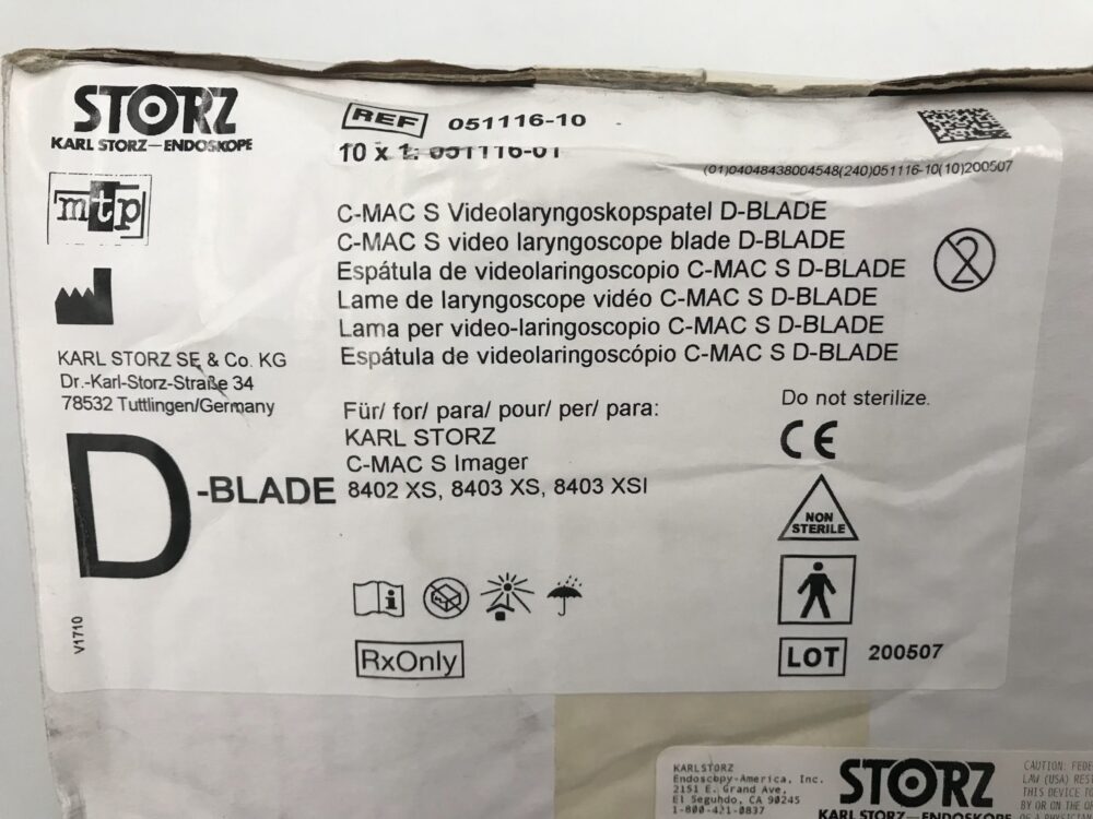 Storz 051116-10 C-MAC S Video Laryngoscope Blade D-Blade (10/Box) – GB ...