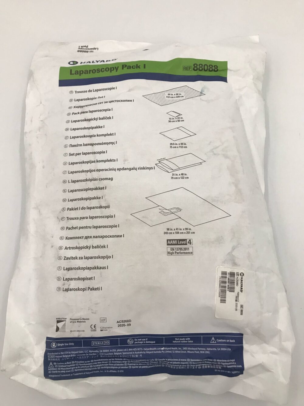 Halyard 88088 Laparoscopy Pack I AAMI Level 4 98in x 41in x 99in (X ...