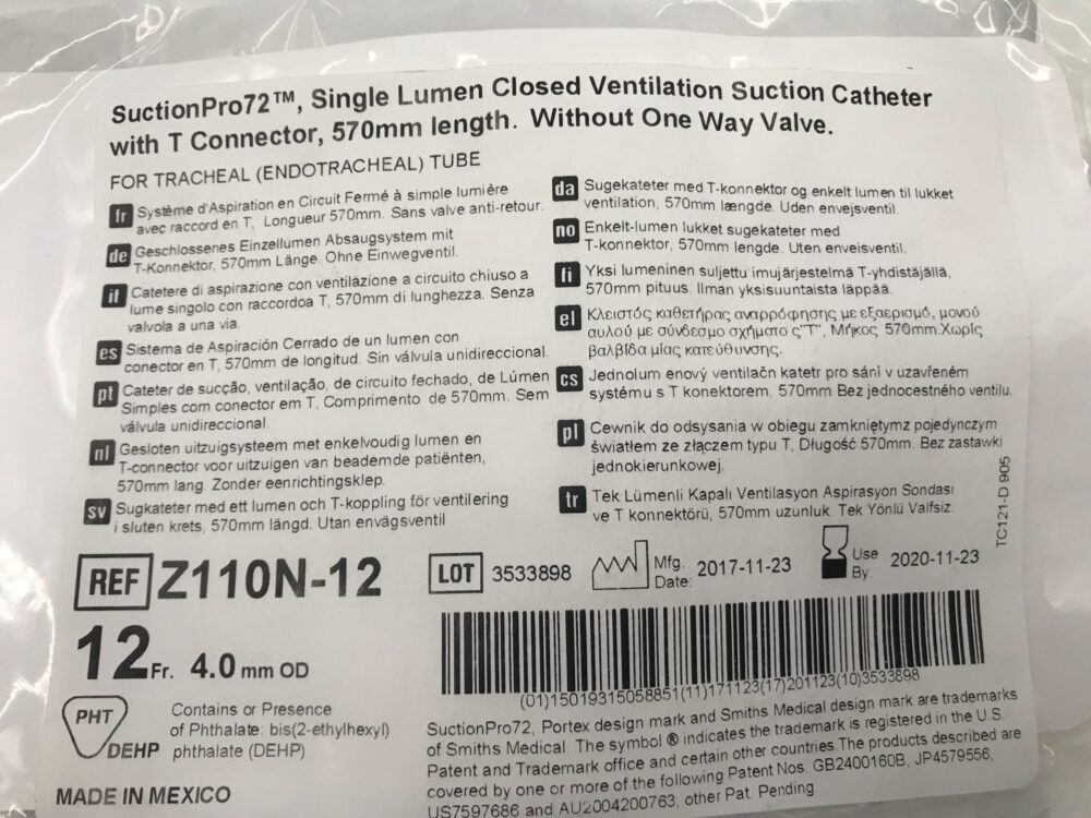 Smiths Medical Z110N-12 Portex SuctionPro72 Single Lumen Closed ...