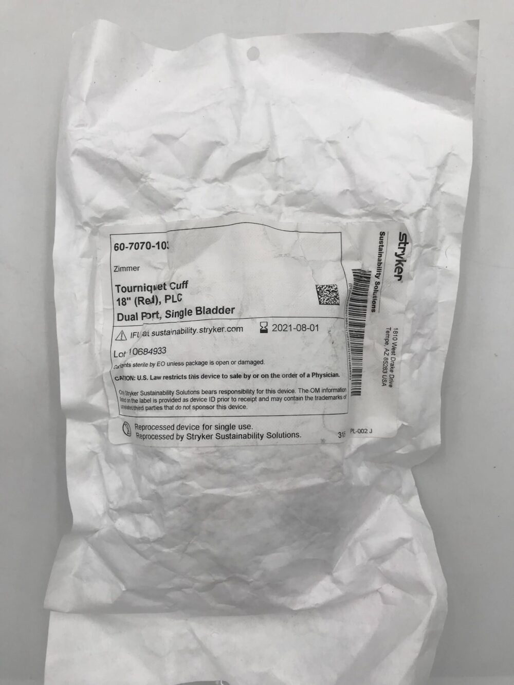ZIMMER 60-7070-103 Tourniquet Cuff 18in Red, PLC Dual Port, Single ...