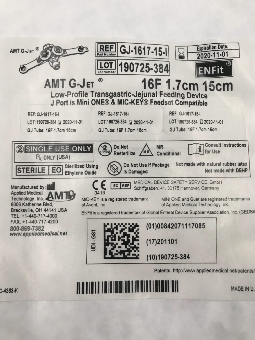 Applied Medical GJ-1617-15-I AMT G-Jet Low-Profile Transgastric-Jejunal ...