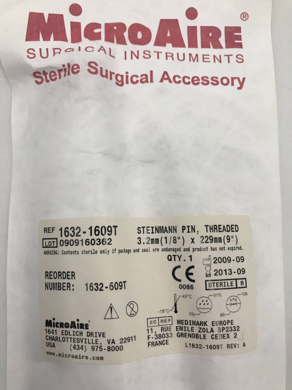 MicroAire 1632-1609T Steinmann Pin Threaded 3.2mm x 229mm (X) – GB TECH USA