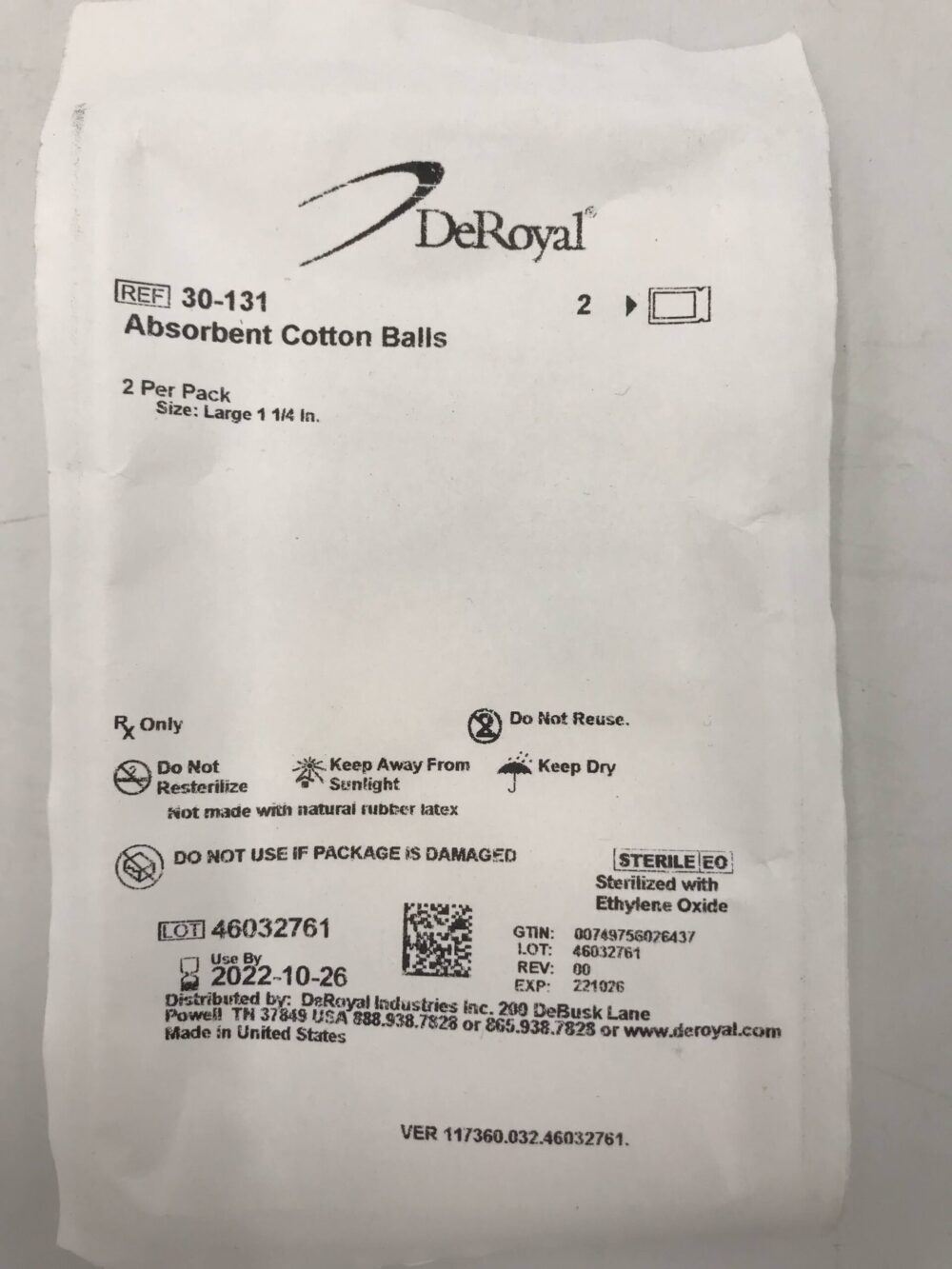 DeRoyal 30-131 Absorbent Cotton Balls 2 Per Pack Large 1 1/4in (X) – GB TECH USA