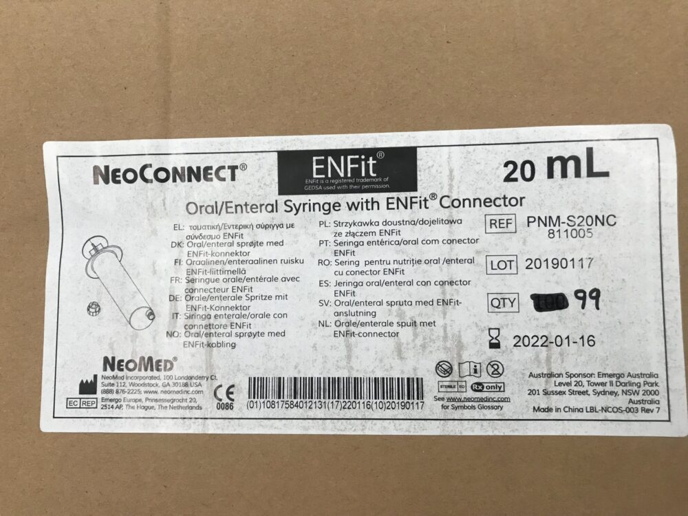 NeoMed PNM-S20NC NeoConnect ENFit Oral/Enteral Syringe with ENFit ...