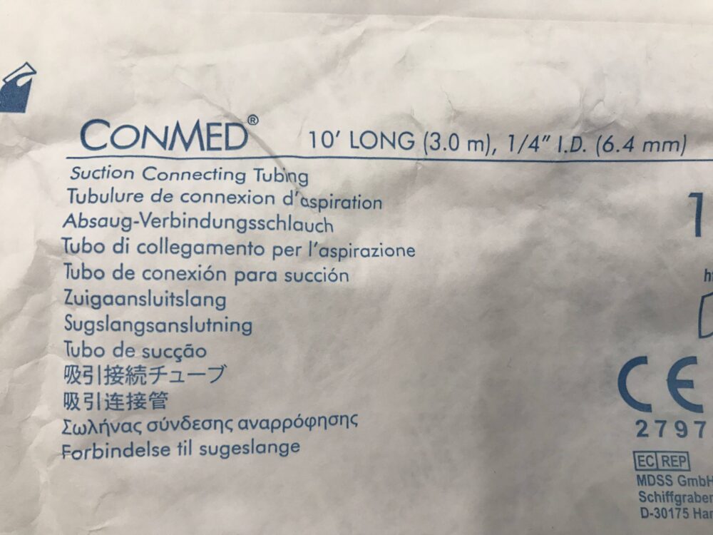 Conmed 0036290 Suction Connecting Tubing 10′ Long 1/4″ I.D. - GB TECH USA